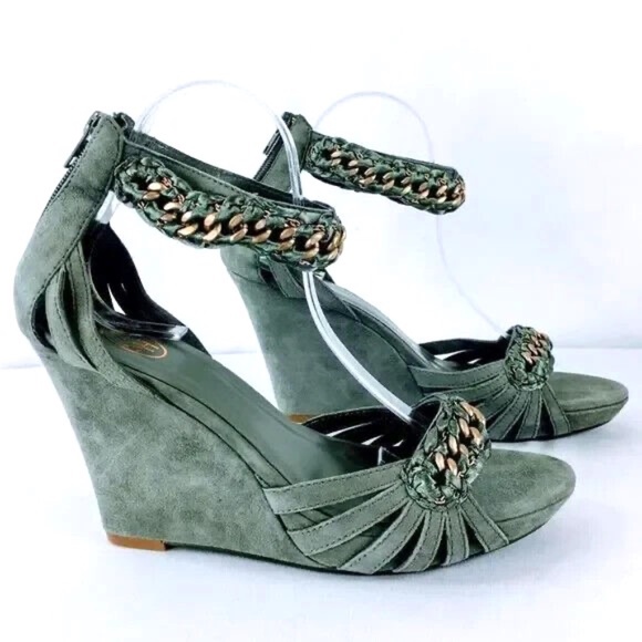 Ash | Shoes | Ash Wedge Sandal Blue Suede Open Toe Chain Strap Platform ...